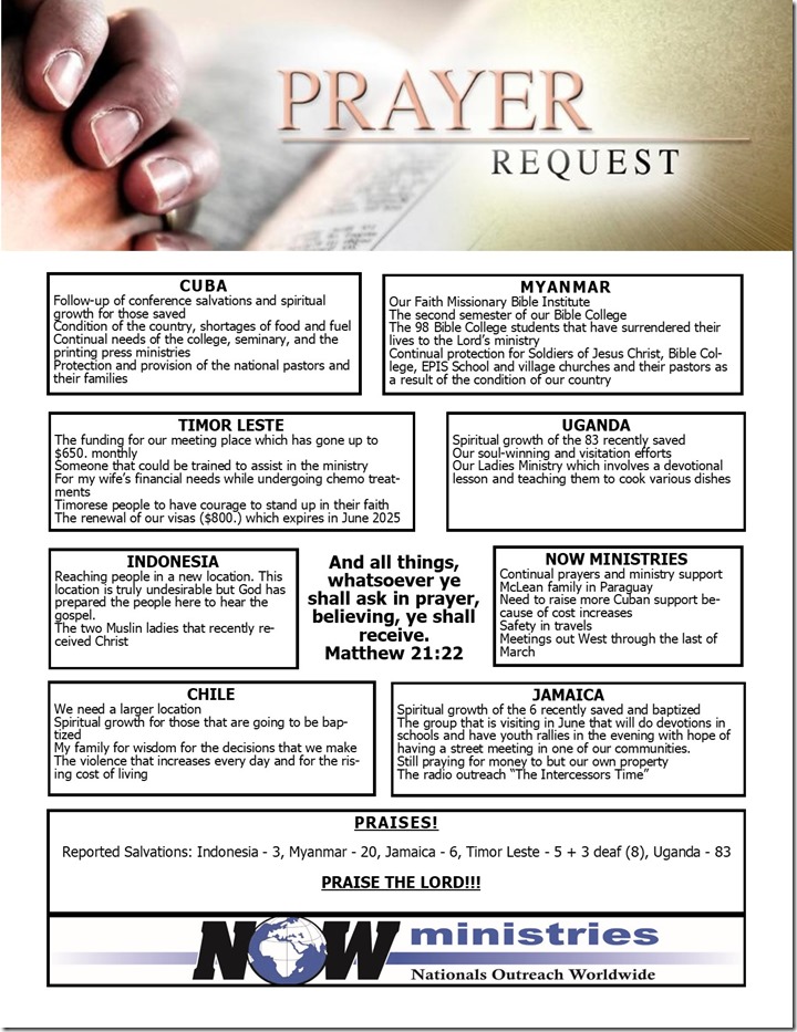 March Prayer List – NOW Ministries