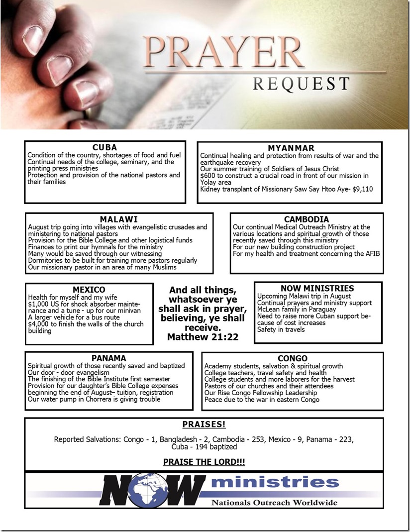 July Prayer List 2025 – NOW Ministries